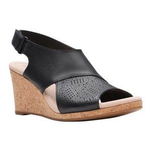 Clarks | Shoes | Clark Womens Lafley Joy Black Wedge Sandals Size 9w ...